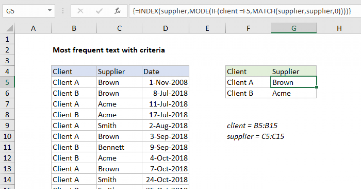 Most Frequent Text With Criteria Excel Formula Exceljet